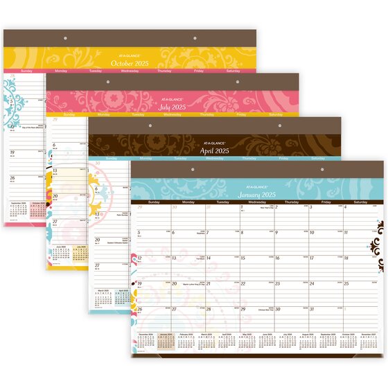 AT-A-GLANCE® Suzani 2025 Monthly Desk Pad Calendar, Standard, 21 3/4" x ...