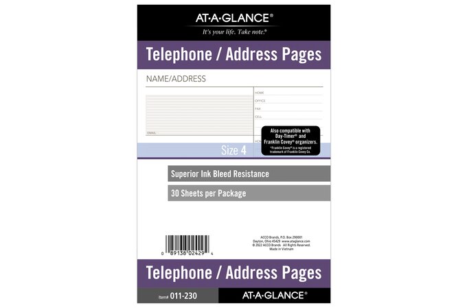 AT-A-GLANCE Telephone/Address Planner Pages | Refillable Planners ...