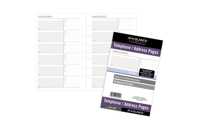 AT-A-GLANCE Telephone/Address Planner Pages | Refillable Planners ...