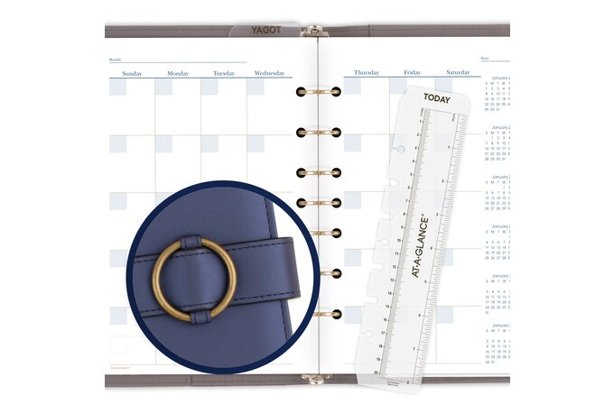 AT-A-GLANCE® Undated Faux Leather Fashion Starter Set, 7-Ring, Navy ...