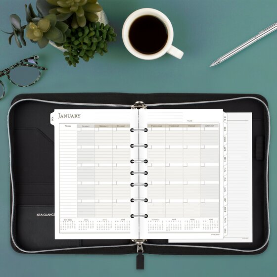 AT-A-GLANCE® Undated Textured Faux Leather Starter Set, 7-Ring, Black ...