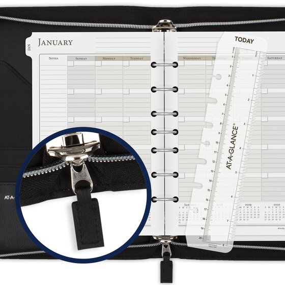 AT-A-GLANCE® Undated Textured Faux Leather Starter Set, 7-Ring, Black ...