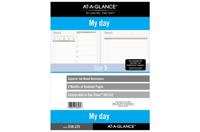 AT-A-GLANCE® Undated Daily Planner Refill, Loose-Leaf, Folio Size, 8 1/ ...