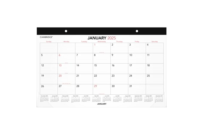 Cambridge® 2025 Business Monthly Desk Pad Calendar, Compact, 17 3/4 " x ...