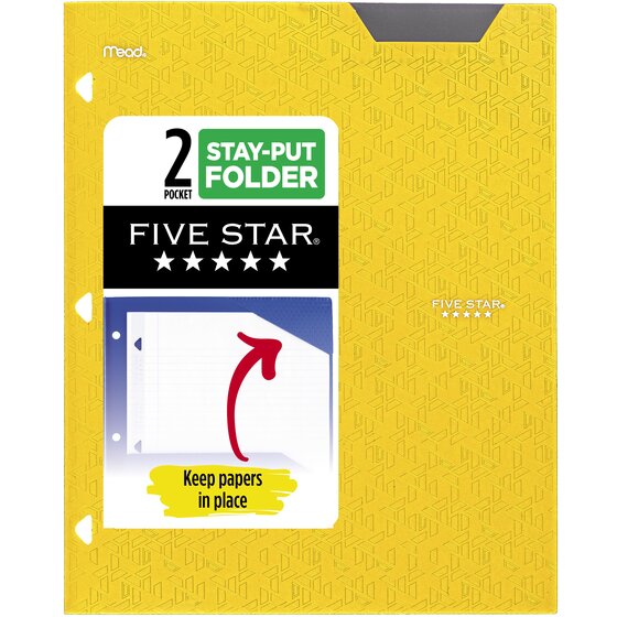 Five Star® 2-Pocket Stay-Put Plastic Folder, Harvest Yellow | Pocket ...