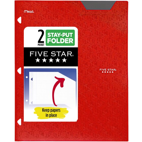 Five Star® 2-Pocket Stay-Put Plastic Folder, Fire Red | Pocket Folders | Five Star