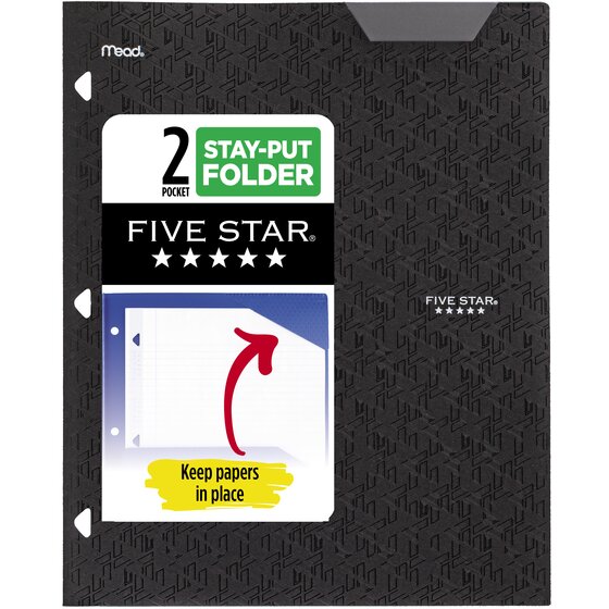 Five Star® 2-Pocket Stay-Put Plastic Folder, Black | Pocket Folders ...