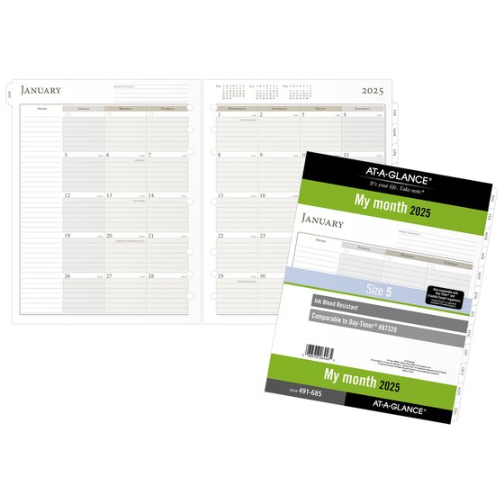 AT-A-GLANCE® 2025 Monthly Planner Refill, Loose-Leaf, Folio Size, 8 1/2 ...