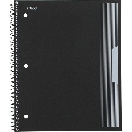 Mead® 5 Subject College Ruled Notebook, 8.5" x 11", Black, Poly, Spiral ...