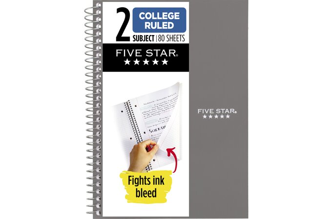 Five Star® Spiral Notebook, 2 Subject, College Ruled, 6" x 9 1/2", Gray ...