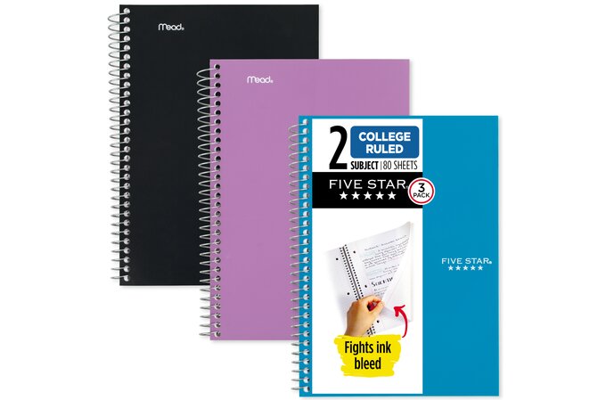 Five Star® Spiral Notebook, 2 Subject, College Ruled, 6" x 9 1/2", 3 ...