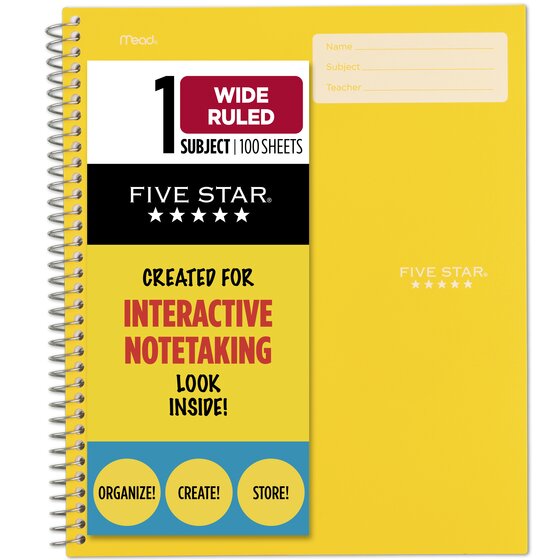 Five Star Interactive Notebook, 1 Subject, Wide Ruled, Color Chosen For ...
