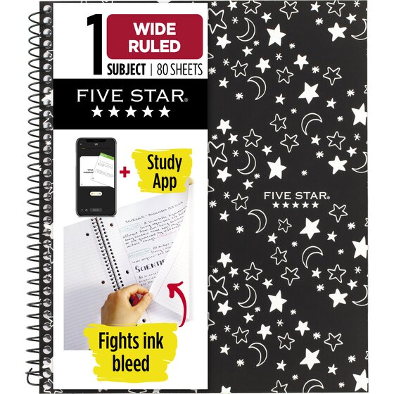Five Star® Spiral Notebook Plus Study App, 1 Subject, Wide Ruled, 8" x ...