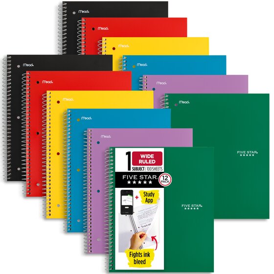 Five Star® Spiral Notebook Plus Study App, 1 Subject, Wide Ruled, 8" x ...