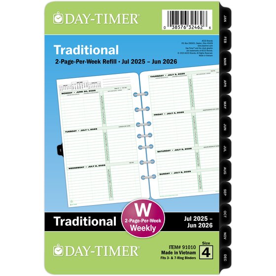 Day Timer Two Page Per Week Original Loose-Leaf Planner Refills, 5 1/2 ...