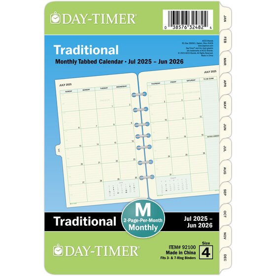 Day Timer Two Page Per Month Loose-Leaf Tabbed Calendar Refills, 5 1/2 ...