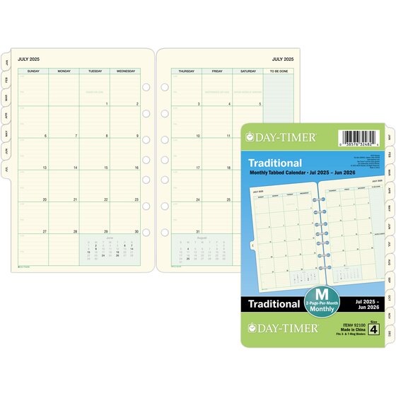 Day Timer Two Page Per Month Loose-Leaf Tabbed Calendar Refills, 5 1/2 ...
