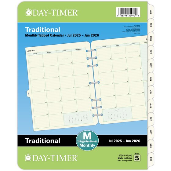 Day-Timer® July 2025 - June 2026 Tabbed Two Page Per Month Planner ...
