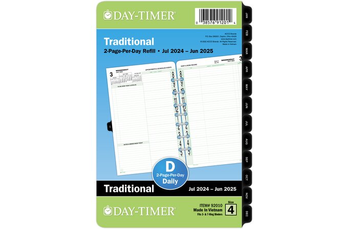 Day-Timer Two Page Per Day Original Loose-Leaf Planner Refills, 5 1/2 ...