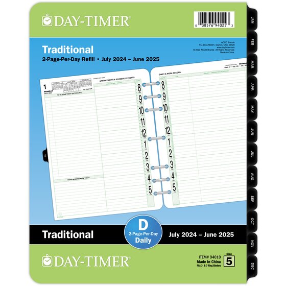 Day-Timer Two Page Per Day Original Planner Refills, Loose-Leaf, Folio ...