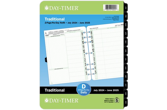 Day-Timer Two Page Per Day Original Planner Refills, Loose-Leaf, Folio ...