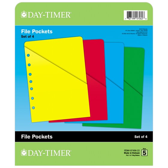 Day-Timer® ColorLife File Pockets, Folio Size, 8 1/2" x 11", 4 Pack ...