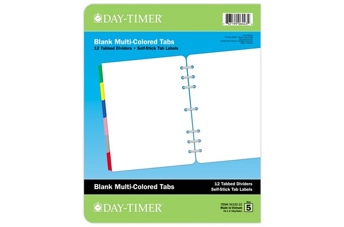 Day-Timer® Blank Multi-Colored Tabs, Folio Size, 8 1/2" x 11", 12 Pack ...