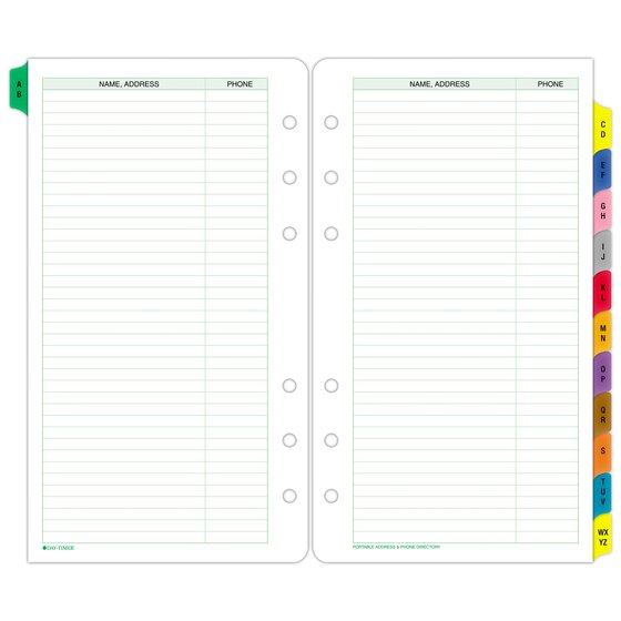 Day-Timer® Color Telephone Address Directory, Loose-Leaf, Portable Size ...