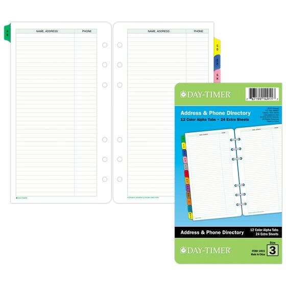 Day-Timer® Color Telephone Address Directory, Loose-Leaf, Portable Size ...
