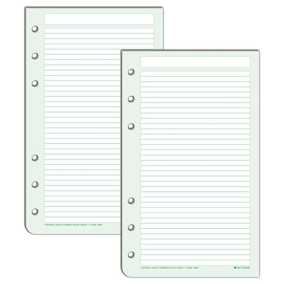 Day-Timer® Short-Trimmed Ruled Sheets, Loose-Leaf, Portable Size, 3 3/4 ...