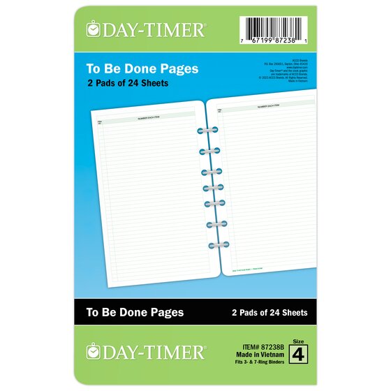 Day-Timer® Lined To Be Done Pages, Small, 5 1/2" x 8 1/2", 2 Pack ...