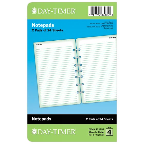 Day-Timer® Lined Notepad, Green, Desk Size, 5 1/2" x 8 1/2", 2 Pack ...