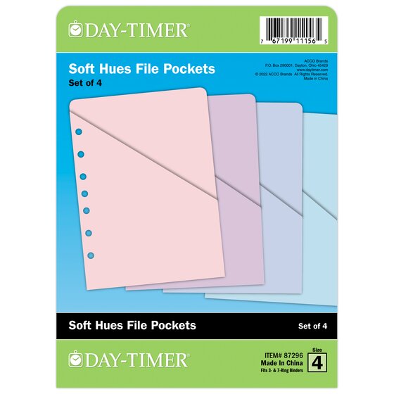 Day-Timer® Soft Hues File Pockets, Desk Size, 6 1/4" x 8 1/2", 4 Pack ...