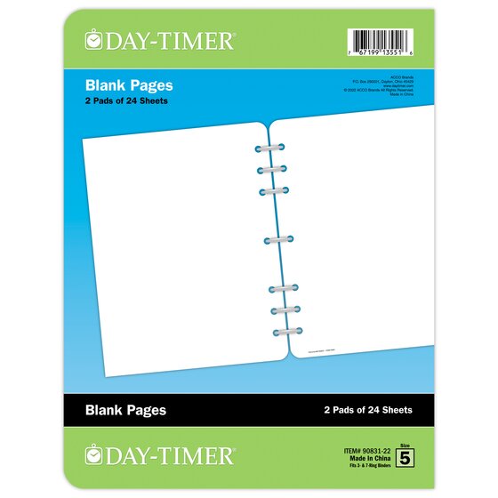 Day-Timer® Blank Pages, Loose-Leaf, White, Folio Size, 8 1/2" x 11 ...