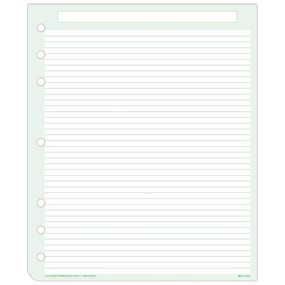 Day-Timer® Short-Trimmed Ruled Sheets, Loose-Leaf, Folio Size, 8 1/2" x ...