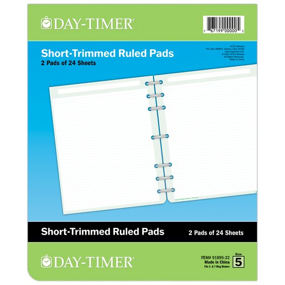 Day-Timer® Short-Trimmed Ruled Sheets, Loose-Leaf, Folio Size, 8 1/2" x ...