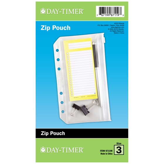 Day-Timer® Vinyl Zip Pouch, 6-Ring, Portable Size, 3 3/4" x 6 3/4 ...