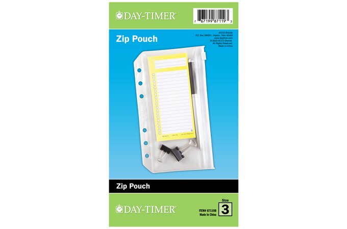Day-Timer® Vinyl Zip Pouch, 6-Ring, Portable Size, 3 3/4" x 6 3/4 ...