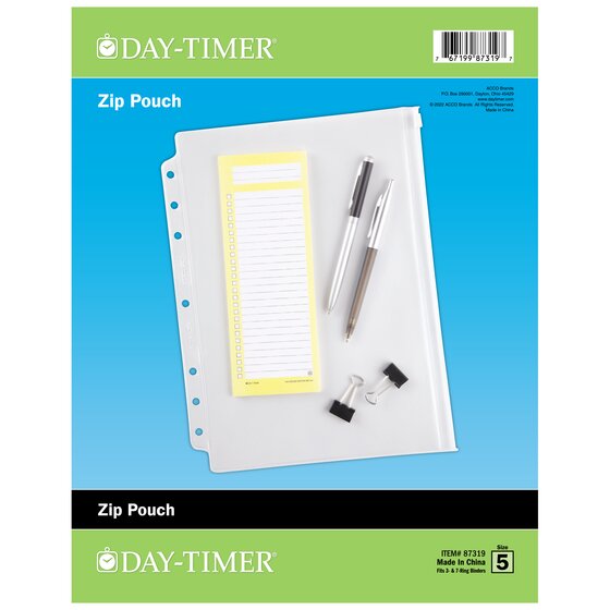 Day-Timer® Vinyl Zip Pouch, 7-Ring, Folio Size, 8 1/2" x 11" | Sheet ...