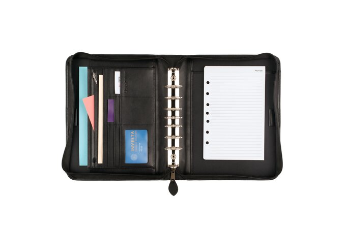 Day-Timer® Armorhide Leather 1 1/2" Zippered Planner Cover, Black, Desk ...