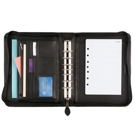 Day-Timer® Armorhide Leather 1 1/2" Zippered Planner Cover, Black, Desk ...