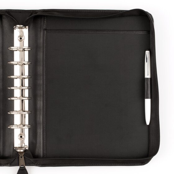 Day-Timer® Armorhide Leather 1 1/2" Zippered Planner Cover, Black, Desk ...