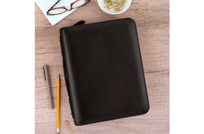 Day-Timer® Armorhide Leather 1 1/2" Zippered Planner Cover, Black, Desk ...