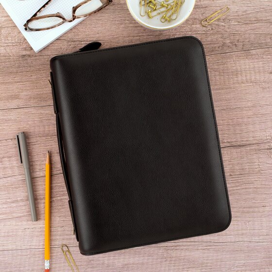 Day-Timer® Armorhide Leather 1 1/2" Zippered Planner Cover, Black, Desk ...