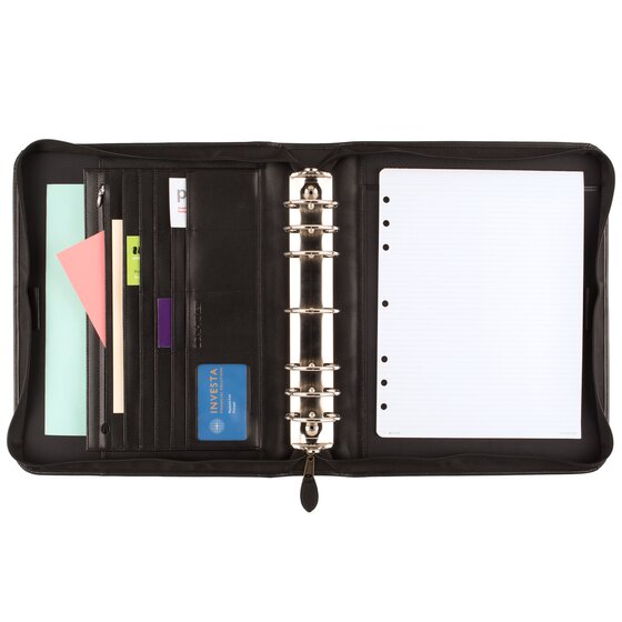 Day-Timer® Armorhide Leather Zippered Planner Cover, Black, Folio Size ...