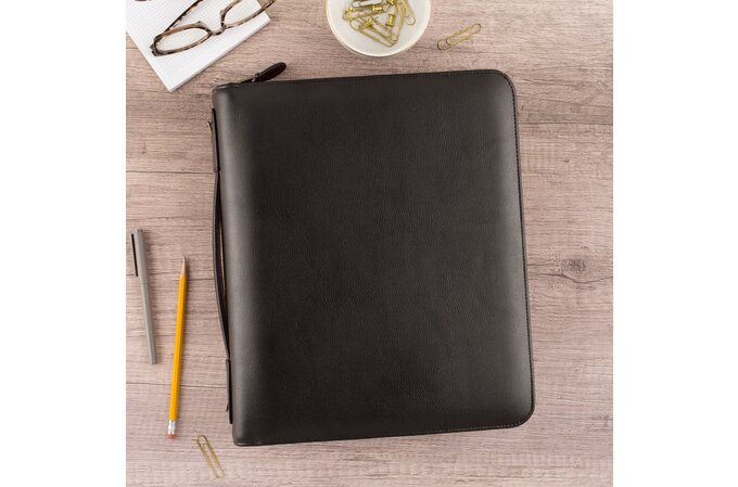 Day-Timer® Armorhide Leather Zippered Planner Cover, Black, Folio Size ...