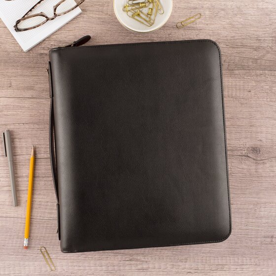 Day-Timer® Armorhide Leather Zippered Planner Cover, Black, Folio Size ...