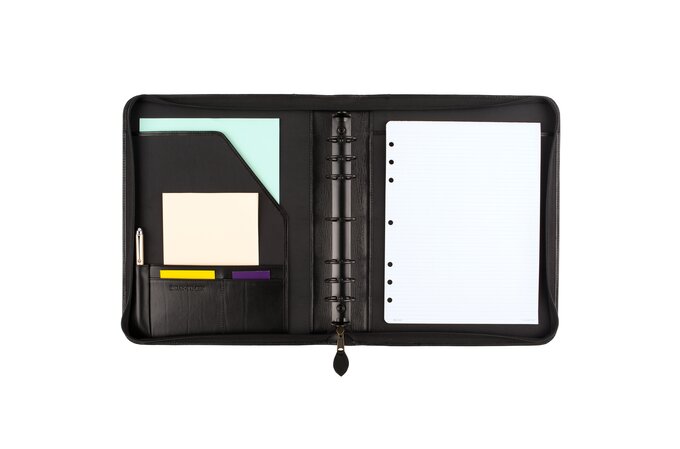 Day-Timer® Western Coach Leather Zippered Planner Cover, Black, Folio ...