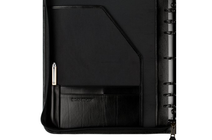 Day-Timer® Western Coach Leather Zippered Planner Cover, Black, Folio ...