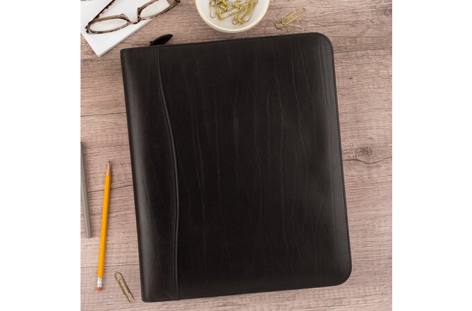 Day-Timer® Western Coach Leather Zippered Planner Cover, Black, Folio ...